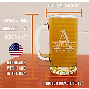 Personalized Gifts For Men Etched 16oz Glass Beer Mug – Beer Gifts, Customized Father's Day Gifts, Birthday Present Him Dad Brother, Custom Engraved, Regalos para Hombre Cumpleaños, Halpert Monogram