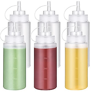 U-Taste 16 OZ Condiment Squeeze Bottles with Twist on Caps and Measurement, Leak Proof Squirt Reusable Plastic Sauces Oil Container Dispenser for Ketchup, BBQ, Grilling, Salad Dressing (Pack of 6)