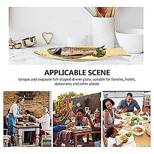 Cabilock 35cm Fish Platter Food Trays Stainless Steel Steamed Fish Plate Fish- shaped Dish Snack Appetizer Tray for Home Restaurant Kitchen ( Golden )