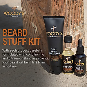 Woody's Beard Stuff 3 Piece Kit, Beard & Tattoo Oil, Wash, 2 in 1 Facial Hair Conditioner, Cleanse, Moisturize, and Style