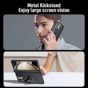 LEIAU for Samsung Galaxy Fold 5 Case: Luxury Genuine Leather case with Full Cover Hinge Protection & Screen Protector & Kickstand - Shockproof Protective Phone Case for Galaxy Z Fold 5 5G 2023 Black