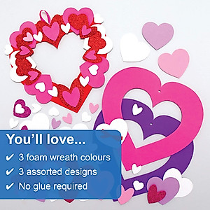 Baker Ross AX733 Heart Wreath Kits - Pack of 3, Creative Valentine's Day Art and Craft Supplies for Kids to Make and Decorate