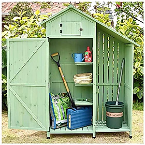 Large Garden Locker, Wooden Backyard Storage Cabinet, Outdoor Storage Shed, Garages Rack Shelves with Plastic Feet, Waterproof Tool Shed for Mower (Size : 181.5cm-A2)
