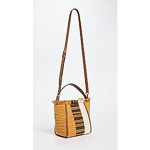 Tory Burch Women's McGraw Woven Stripe Small Bucket Bag, Chutney/Natural, One Size