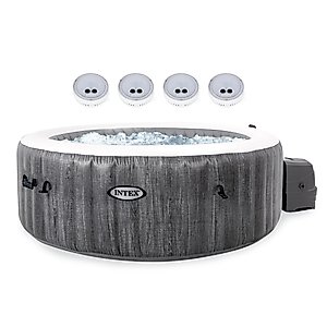 Intex 28441EP PureSpa Plus Greywood 85" x 28" Inflatable Hot Tub Bubble Jet Spa with Battery Powered Multi-Colored LED Light for Spas and Hot Tubs