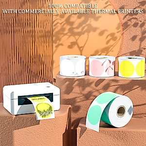 MFLABEL 2 Inch Thermal Sticker Labels,3000 Labels Round Thermal Labels,Circle Thermal Labels with White,Pink,Green,Yellow Self-Adhesive Round Direct Thermal Labels for DIY Logo Design, QR Code