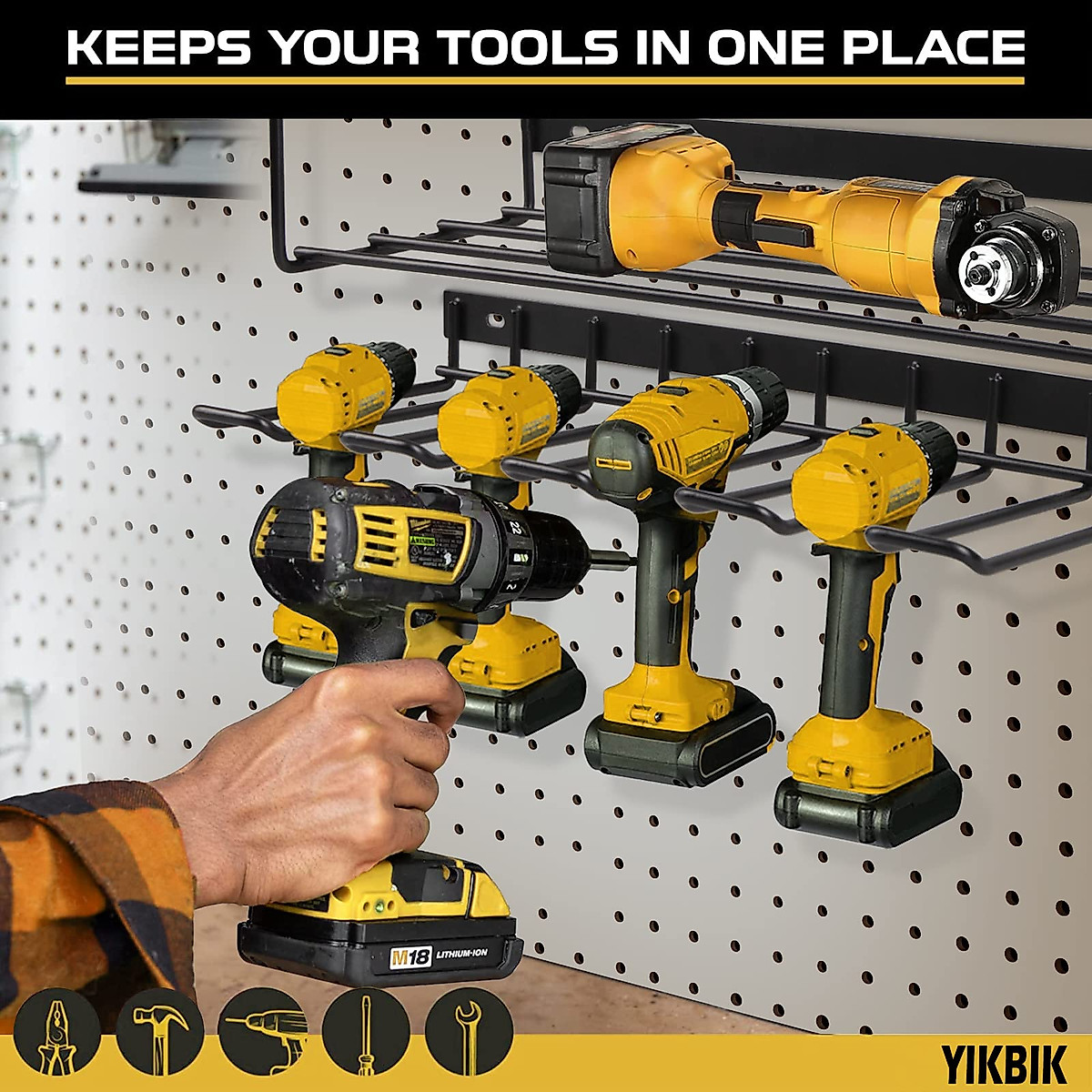 YIKBIK Power Tool Organizer, Garage Tool Organizers and Storage, Drill Holder Wall Mount, Heavy Duty Metal Tool Shelf, Utility Storage Rack for Cordless Drill Charging Station Screwdriver