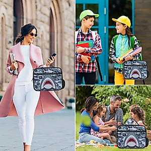 Gtonpum Lunch Bag for Boys Girls, Stylish Reusable Insulated Box with Side Pocket, Durable Cooler Lunch Tote with Detachable Handle, 12 x 4 x 10 Inch, Grey Shark
