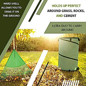 Collapsible -30 Gallon Canvas Garden Waste Bag -Pop-up Bucket Reusable Yard Leaf Bag Holder- Heavy Duty Hardshell Bottom – with Drain Holes for Lawn Pool Garden Camping Trash Debris Bag with Handles