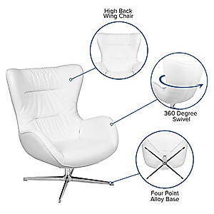 Flash Furniture White LeatherSoft Swivel Wing Chair and Ottoman Set