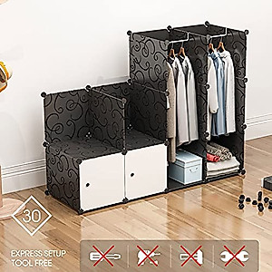 DWLOMHE Portable Wardrobe, Plastic Storage Organizer 12 Cubes Closet,Modular Plastic Wardrobe for Space Saving