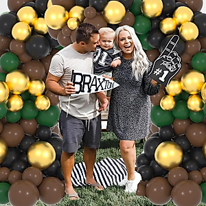 Dark Green Black Gold Balloon Garland Arch Kit, 116PCS Brown Dark Green Black Metallic Gold Balloons for Camo Super Football Bowl Birthday Graduation Woodland Sport Theme Party Decorations