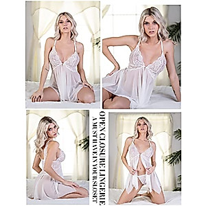 Avidlove Wedding Lingerie for Women Lace Babydoll Strap Chemise Sleepwear Honeymoon Nightwear White