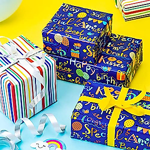 MAYPLUSS Reversible Wrapping Paper Roll - Mini Roll - 17 Inch X 32.8 Feet - Birthday Design (47.3 sq.ft.ttl)
