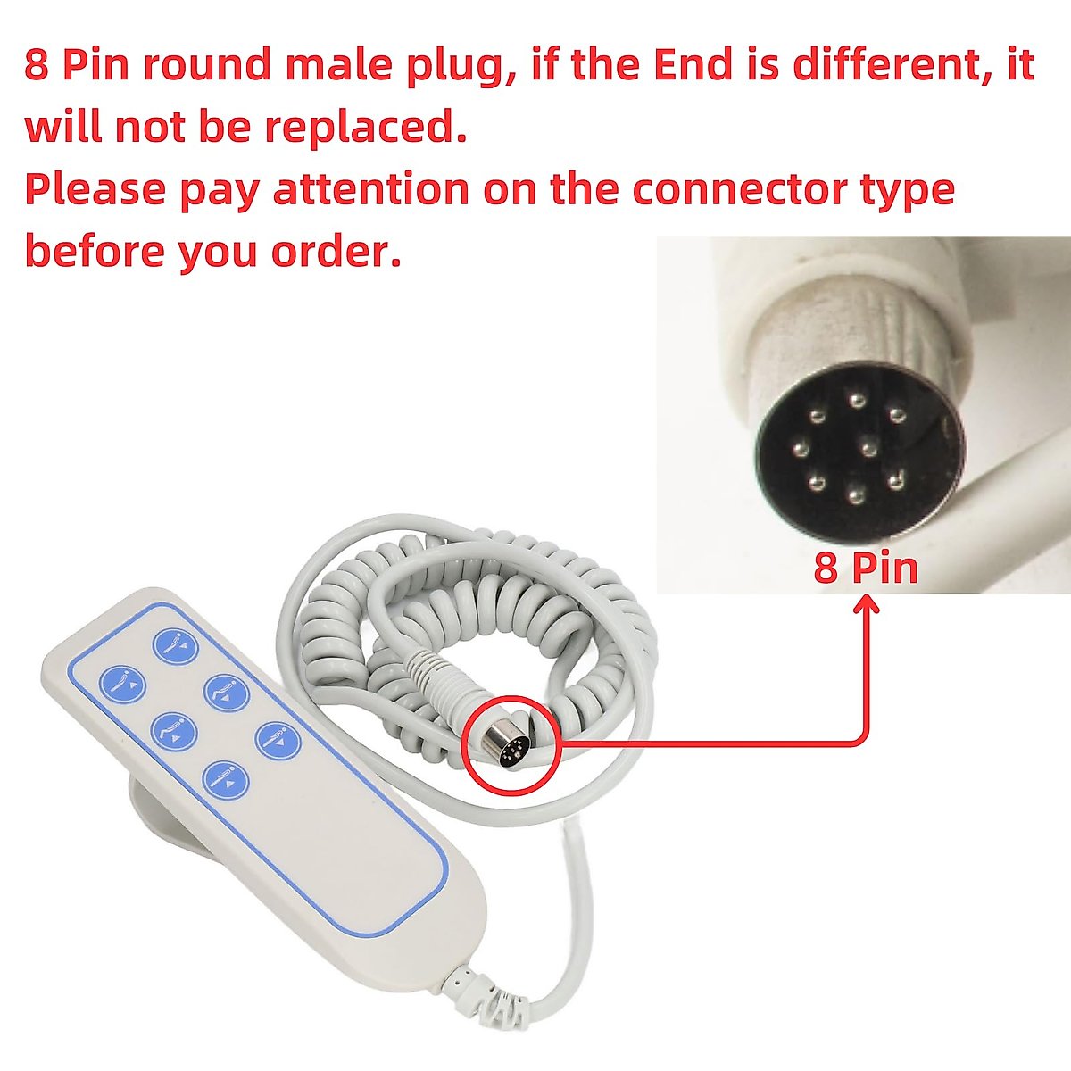 Lifting Bed Controller, Hospital Bed Remote Control 6 Button Remote Hand Control Controller with 8 Pin Plug Replacement Lift Chair or Power Recliner Hand Control Compatible with Pen faders and contro