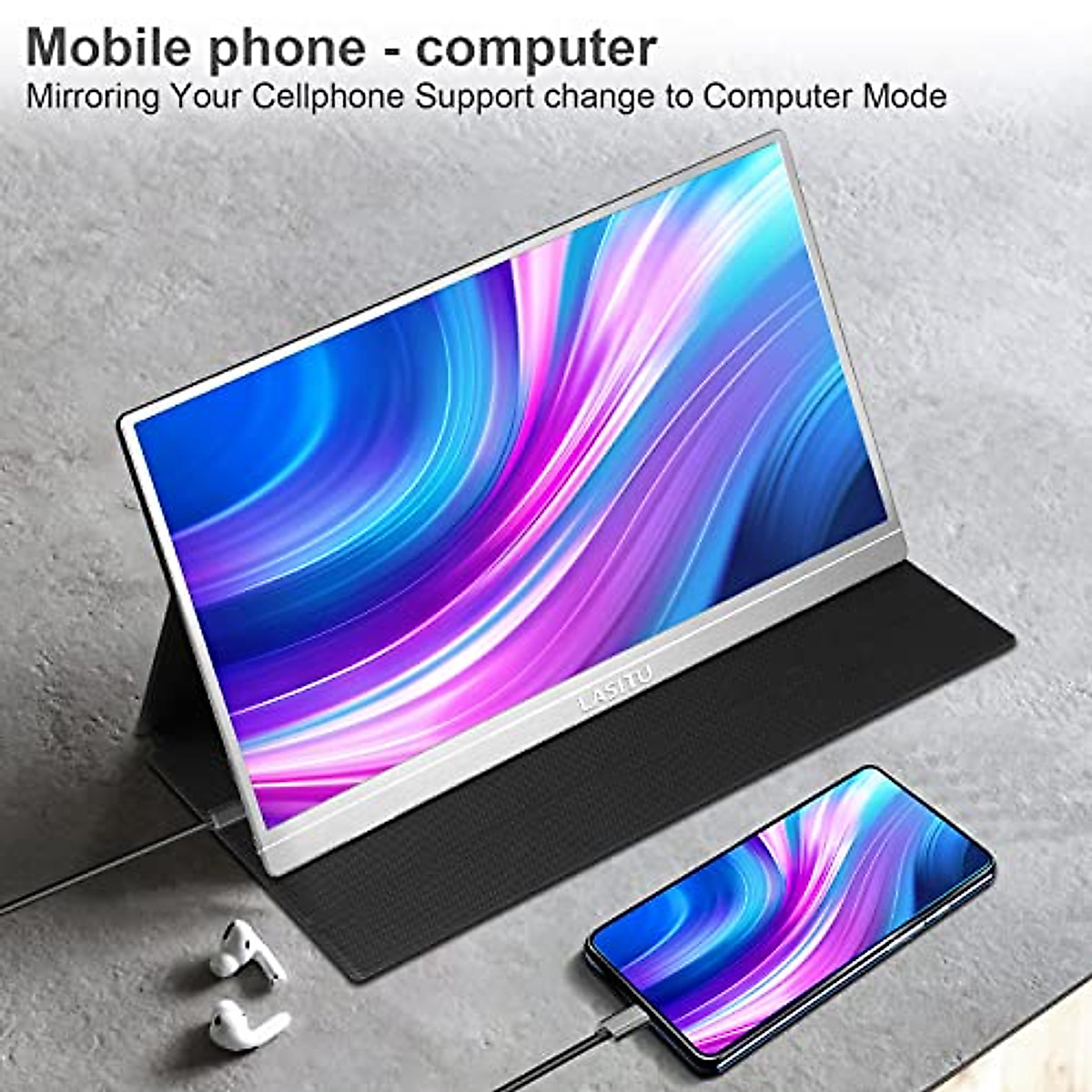 Lasitu Lightweight Portable Monitor 15.6 Inch FHD 1080P IPS VESA Portable Screen USB C Travel Monitor HDMI Gaming Monitor for Laptop PC MAC Cellphone Switch Xbox PS3-5 with Smart Cover