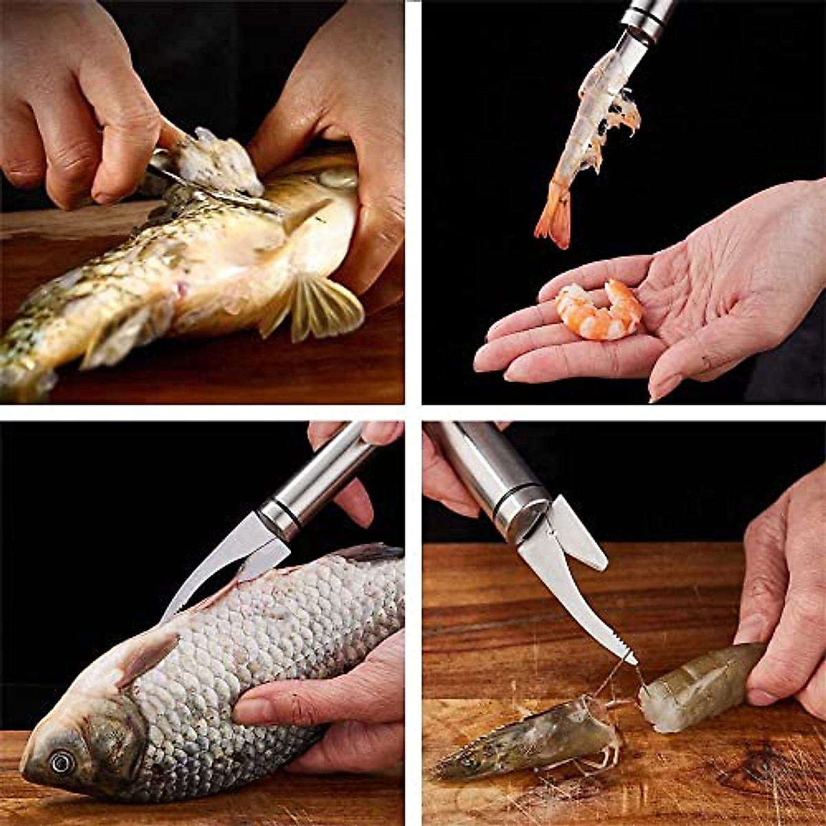 Shrimp Deveiner Tool and Shrimp Peeler, 5 in 1 Multifunctional Shrimp Line Knife (With Cleaning Cloth)