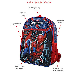 Marvel Spider-Man Boys 16" Backpack 5 piece School Set (One Size, Blue/Red)