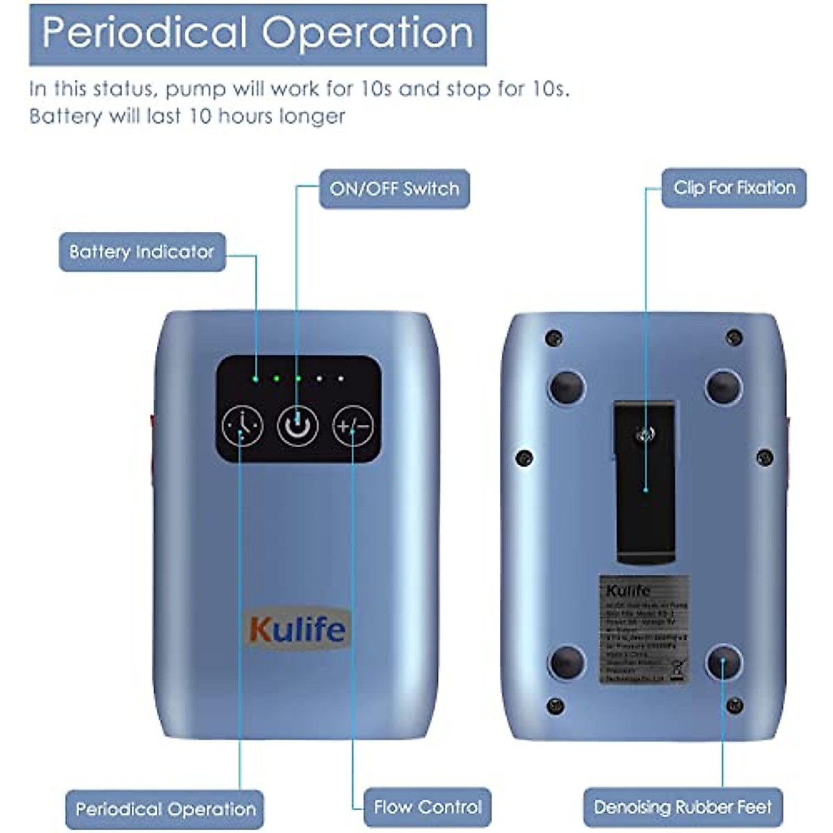 Kulife Aquarium Air Pump, USB Rechargeable Lithium Battery Powered Portable Air Pump for Fish Tanks up to 60 Gallons, AC/DC Dual Mode Oxygen/Aerating Pump for Outdoor Fishing, Emergency, Power Cuts