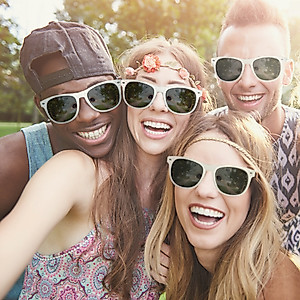 Windy City Novelties - 12 Pack - Retro White Sunglasses Bulk for Kids Adults | Party Favors 4th of July Party Supplies, Raves, EDM Concerts, Summer Beach Parties, Cosplay