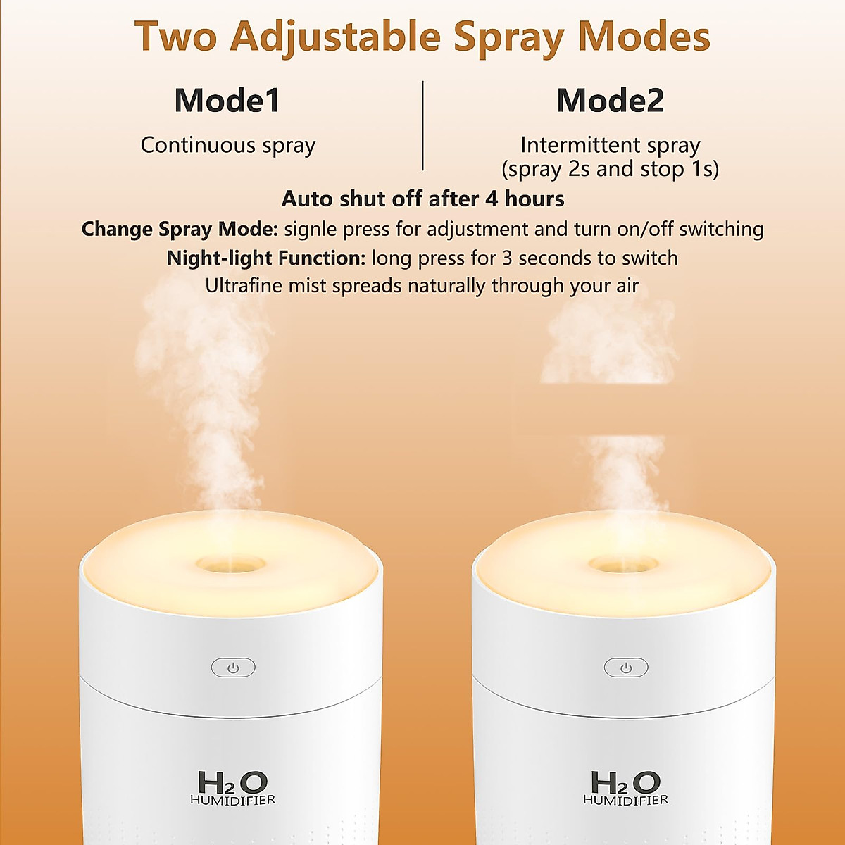 Mini Humidifiers for Bedroom 350ml Small Plants Humidifier Indoor Portable Travel Desk Cool Mist Humidifier, Auto Shut-Off 2 Mist Modes Humidificador for Bedroom Plants Travel Office Desk Car White