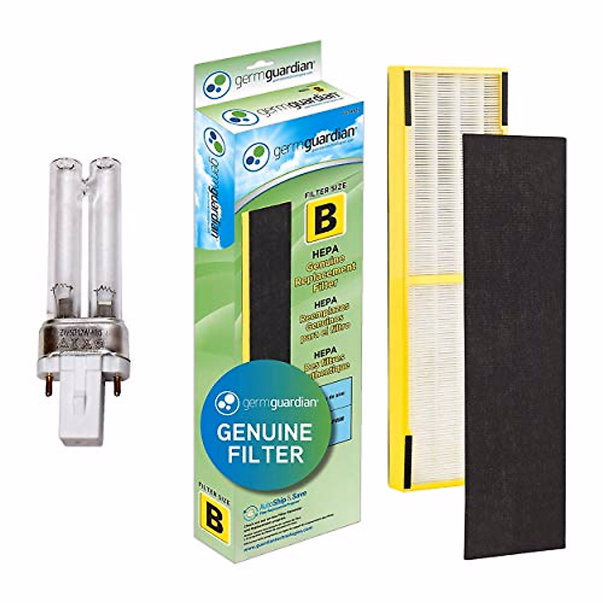 GermGuardian Air Purifier Filter FLT4825 GENUINE HEPA Replacement Filter B & LB4000 GENUINE UV-C Replacement Bulb