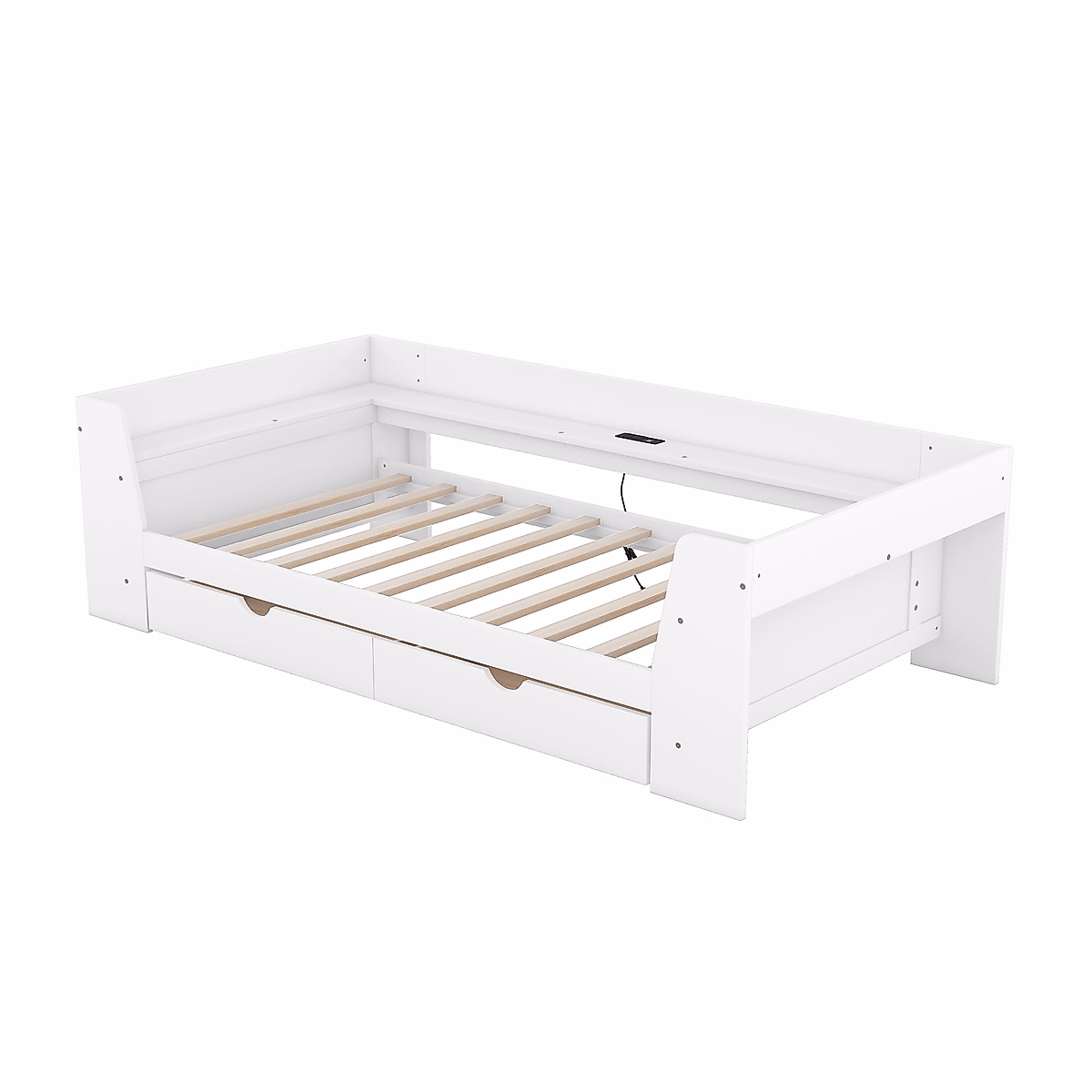 Harper & Bright Designs Twin Size Daybed with 2 Storage Drawers and Charging Station, Wood Twin Platform Bed Frame with USB Ports and Shelves, Twin Storage Bed for Kids Boys Girls Teens Adults,White
