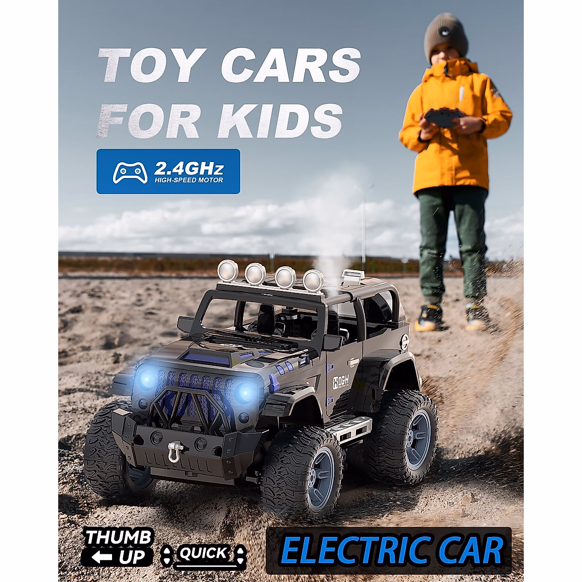 LYINSU Remote Control Car RC Racing Cars,1:18 Scale 2.4Ghz Auto Mode Rechargeable Rc Trucks,SUV Jeep Rc Cars Toys Gifts for Boys Kids Girls Teens (Black Remote Control car)