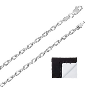 3mm Solid .925 Sterling Silver Oval Cable Draw Flat Cable Chain Necklace, 30 inches