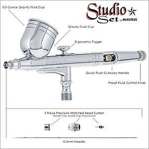 6 Pack Set of Multi-Purpose Precision Dual-Action Gravity Feed Airbrushes