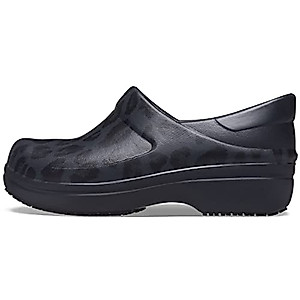 Crocs Women's Neria Pro II Clogs, Slip Resistant Work Shoes, Black/Leopard, Numeric_6