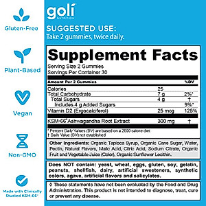 Goli Ashwagandha & Vitamin D Gummy - 60 Count - Mixed Berry, KSM-66, Vegan, Plant Based, Non-GMO, Gluten-Free & Gelatin Free Relax. Restore. Unwind.