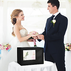 LANLISA Black Card Box for Birthdays Party, Gift Cards Receiving Box Holder for Graduations, Bridal & Baby Showers, Wedding Receptions, Retirements, Anniversaries