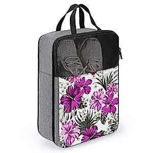 Frcavbin Hawaiian Tropical Hibiscus Flowers Palm Travel Shoe Bag Shoes Carrier with Handle and Zipper Foldable Shoe Puches Organizer for Home storage School starts