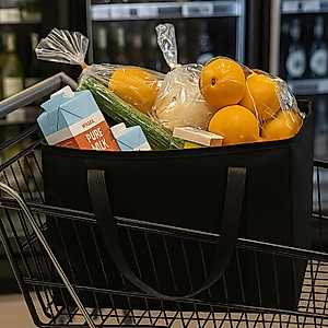 2-Pack, XL-Large Insulated Grocery shopping bags, Black, reusable bag,thermal zipper,Collapsible,tote,cooler,food transport hot and cold,for instacart,camping,Recycled Material delivery groceries