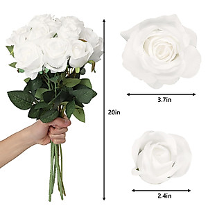 CEWOR 10pcs Artificial Roses with Stems White Roses Fake Flowers Decorations for Valentine's Day Bridal Bouquet Wedding Party Home Decor (White)