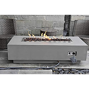 Elementi Granville Fire Table Cast Concrete Natural Gas Fire Table, Outdoor Fire Pit Fire Table/Patio Furniture, 45, BTU Auto-Ignition, Stainless Steel Burner, Lava Rock Included