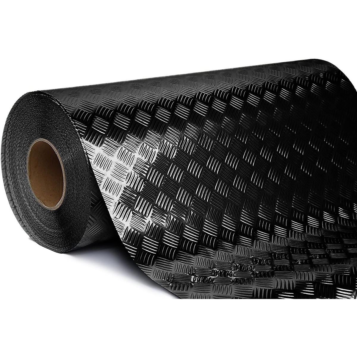 Industrial Utility Diamond Plate Metallic Black Chrome Finish Vinyl Wrap Underlayer Sheet Adhesive Roll for Shelves Walls Flooring (17.8 inches x 10ft)