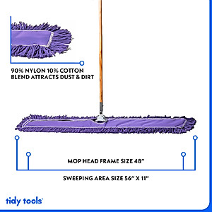Tidy Tools 48 Inch Purple Dust Mop with Wood Handle and 48 Inch Purple Dust Mop Refill Bundle - 6 Mop Sets and 6 Refills