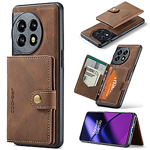 Hongxinyu Case for OnePlus 11 5G,Detachable Magnetic Basic Case Wallet Card Cash Slot Case Cover Functional Kickstand Compatible with OnePlus 11 5G 2023 (Brown)