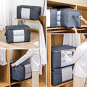 Storage Bags Storage Bins Large Thick for Comforters Blankets Clothes 6 pack 90L Closet Organizers with Durable Handles Clear Window Foldable Storage Bins (6)