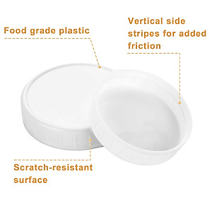 LOYORTY 72Pcs White Plastic Mason Jar Lids, 36 Regular Mouth & 36 Wide Mouth Plastic Canning Lids, 86mm &70mm Reusable Plastic Storage Caps for Mason/Canning Jars
