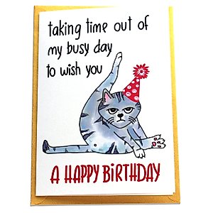 Taking Time out of My Busy Day to Wish You a Happy Purr-fect Birthday Handmade Card from Grumpy Cat, Funny Bday Gift for Cat Mom, Cat Dad or Cat Lover