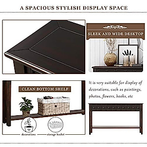 Lifeand Rustic Entryway Console, 60" Long Sofa Table with Two Different Size Drawers and Bottom Shelf for Storage, Black