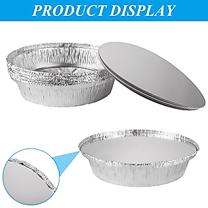 ABuff 50 Pack 9 Inch Round Aluminum Pans with Lids, Disposable Foil Pans Pie Tins Tray, Takeout Food Containers for Baking Roasting Broiling Cooking Storage and Takeout, Freezer & Oven Safe