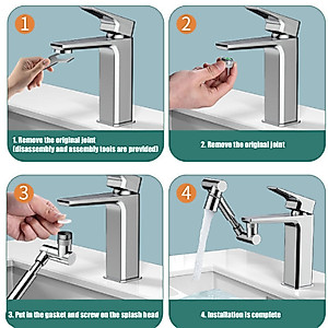 Timnamy Faucet Attachment, Rotating 1440° Robotic Arm Faucet Universal Model, Rotating Faucet Extender for Bathroom and Washbasin Sink with 2 Sprayer Modes (1*Black)