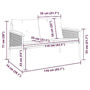 KCCLVER Patio Bench with Cushions 45.7" Black Steel,Outdoor Patio Bench with Cushions for Relaxation and Comfort in Outdoor Spaces Outdoor Furniture Sets