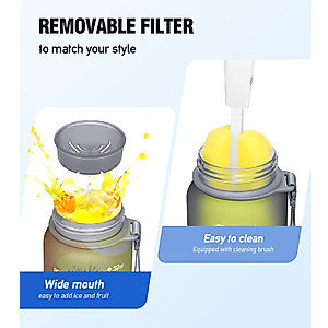 NOIFYS Motivational 32 oz/24 oz Water Bottle with Time Marker, Updated BPA Free Leak Proof Water Bottles With Fruit Strainer and Straw, Perfect For Fitness Gym Outdoor