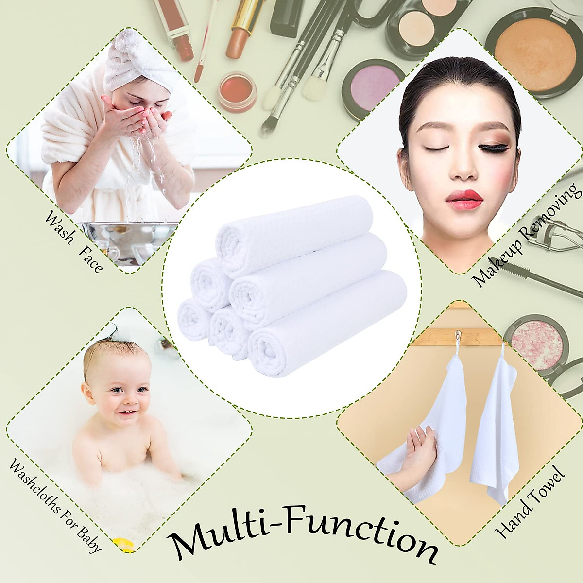 SINLAND Waffle Washcloths Microfiber Facial Cloths Soft Makeup Remover Cloths Ultra Thin Quick Drying Exfoliating 6 Pack White