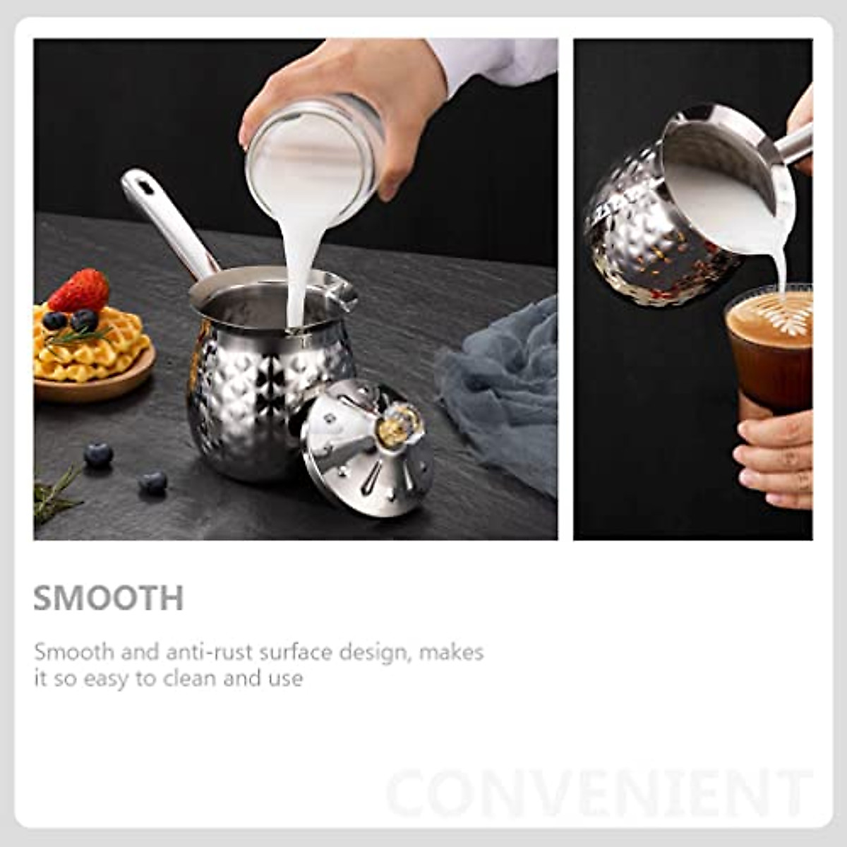 UPKOCH 1 Pc Milk Warmer Pot Saucepan: Stainless Steel Milk Steaming Pitcher Butter Warming Pot Turkish Coffee Pot Hot Chocolate Pot for Home Kitchen